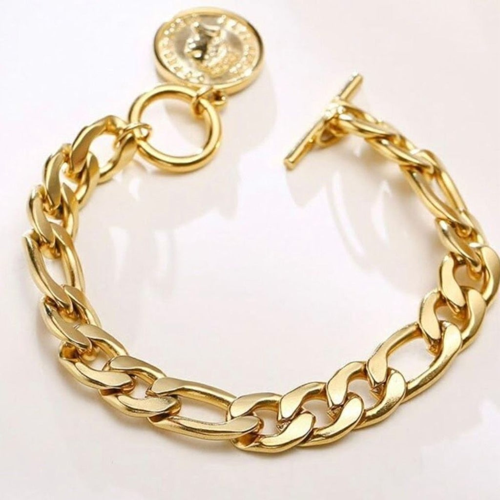 Cuban Link Chain Coin Bracelet Womens Gold Vintage Inspired – Making ...